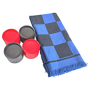 SEETOOOGAMES Giant Checkers Board Game - Large 3 in 1 Reversible Checker Rug Game Tic Tac Toe Game for Kids Adults and Family Indoor Outdoor Activities - Blue