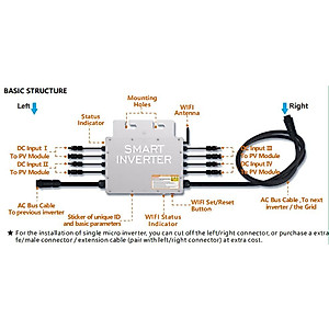 Y&H 1200W Grid Tie Micro Inverter with WiFi Communication Waterproof MPPT Stackable DC30-60V Solar Input AC110V 220V Auto Pure Sine Wave Output for 30V 36V PV Panel