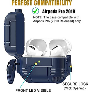 Wonjury for Airpods Pro Case Cover for Men with Lock, Military Armor Series Full-Body AirPod Pro Case with Keychain Cool Air Pod Pro Shockproof Protective Case for AirPods Pro 2019, Spring Lock Blue