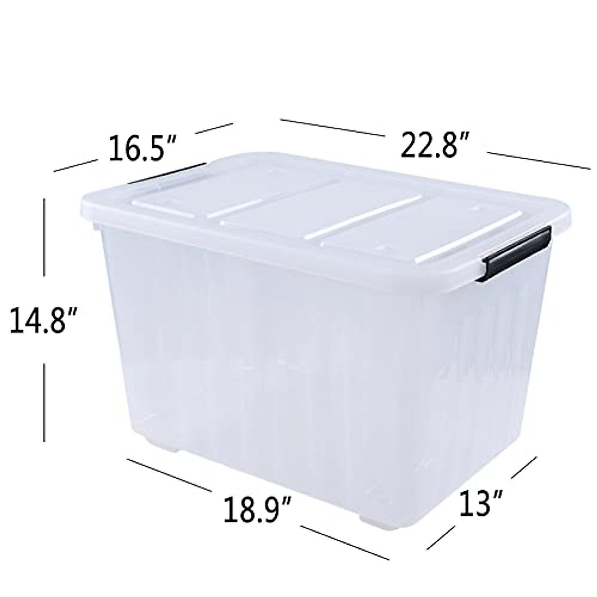Rinboat 70 Quart Large Storage Bins with Lids, Stackable Clear Plastic Latching Boxes with Wheels, 4-Pack