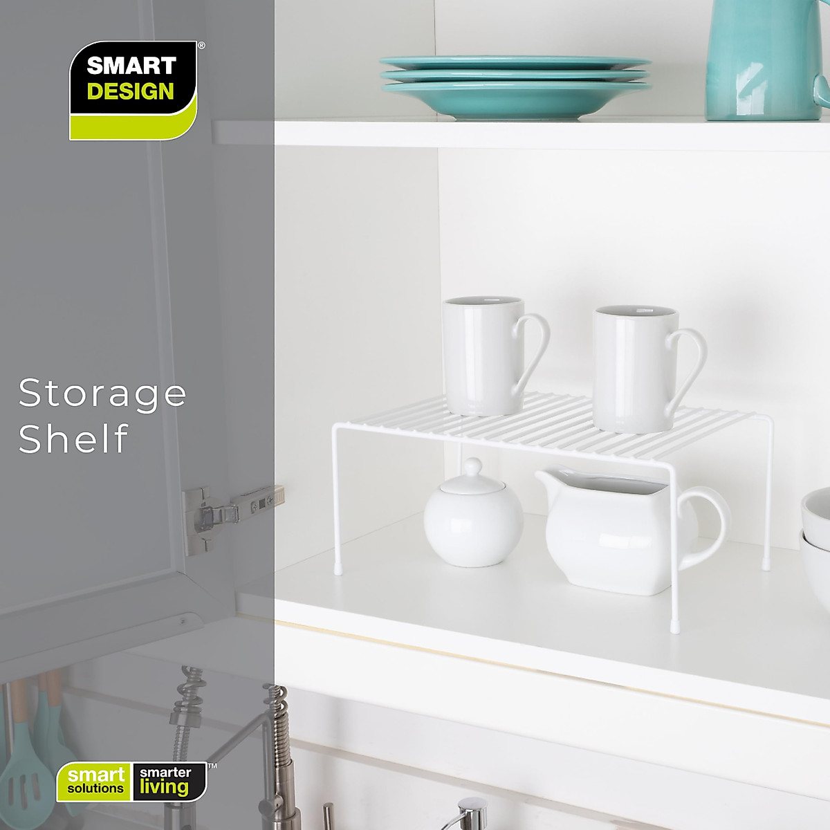 Smart Design Cabinet Storage Shelf Rack - Medium (8.5 x 13.25 Inch) - Steel Metal Wire - Cupboard, Plate, Dish, Counter & Pantry Organizer Organization - Kitchen [White]