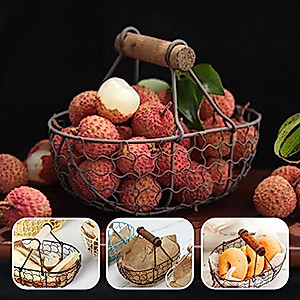 DOITOOL Rusty Chicken Wire Egg Basket with Handle Wire Gathering Basket Egg Storage Skelter Basket Farmhouse Vintage Style Storage Basket