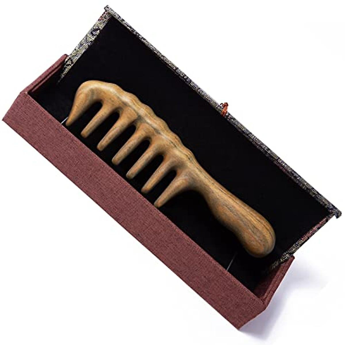 Moreinday Comb Wide Tooth Comb for Curly Hair Detangling Comb Hand Made Wooden Comb Natural Wood Comb for Women Men - Green Sandalwood
