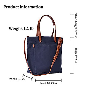 Women Canvas Tote Handbags Casual Shoulder Shopper Work Bag Crossbody (Navy) Medium