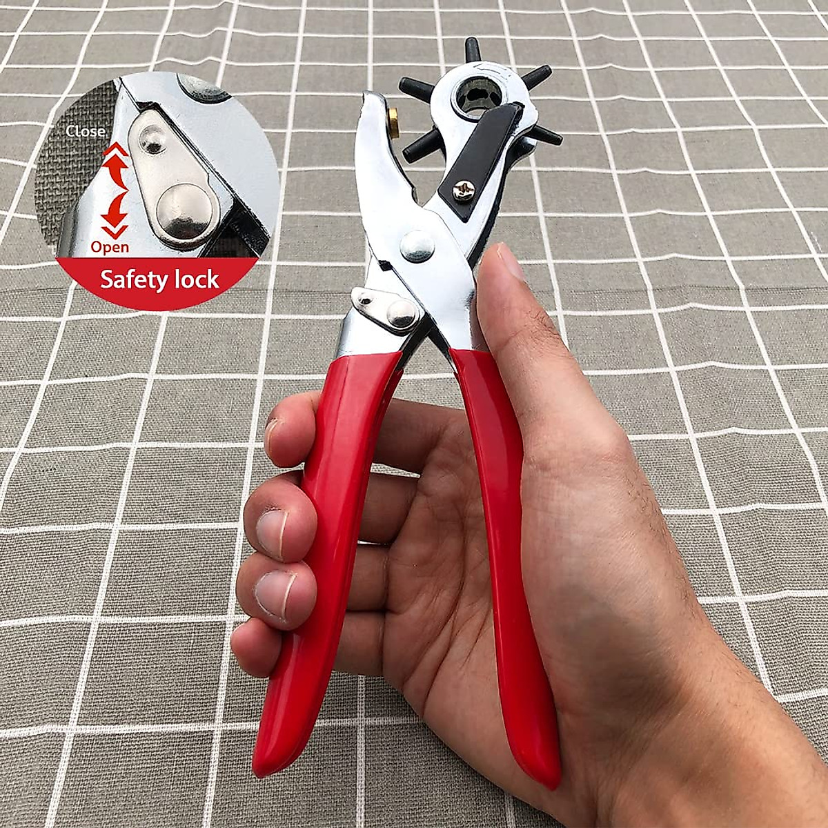 Leather Hole Punch Tool,Belt Hole Puncher,Leather Punch Plier,Revolving Punch Plier Kit Punching,Leather Stamping Tools Used in Various Leather Materials.eg:Belt,Leather,Purse Strap,Watch Strap ect.