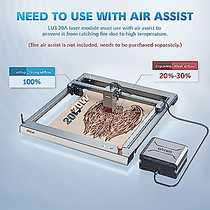 ORTUR 20W Laser Module LU3-20A, Higher Accuracy 0.08*0.08mm Compressed Spot Laser Head for All ORTUR Laser Masters, Dual Fan Cooling, 380+ Colors On Metal Steel Engraving (Must Used with Air Assist)