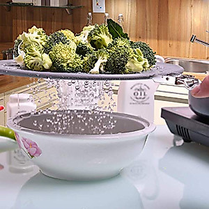 11" Silicone Splatter Screen Pan Cover with Folding Handle, Heat Insulation Cooling Mat, Strainer, Drain Board, Oil Splash Guard for Frying Pan