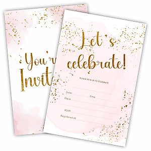 Let's Celebrate Invitation Cards With Envelopes,Pink & Gold Watercolor Fill In Style Invites For Wedding, Bridal Shower, Baby Shower, Birthday Party,Party Favors & Decorations(20 Pcs) - D06