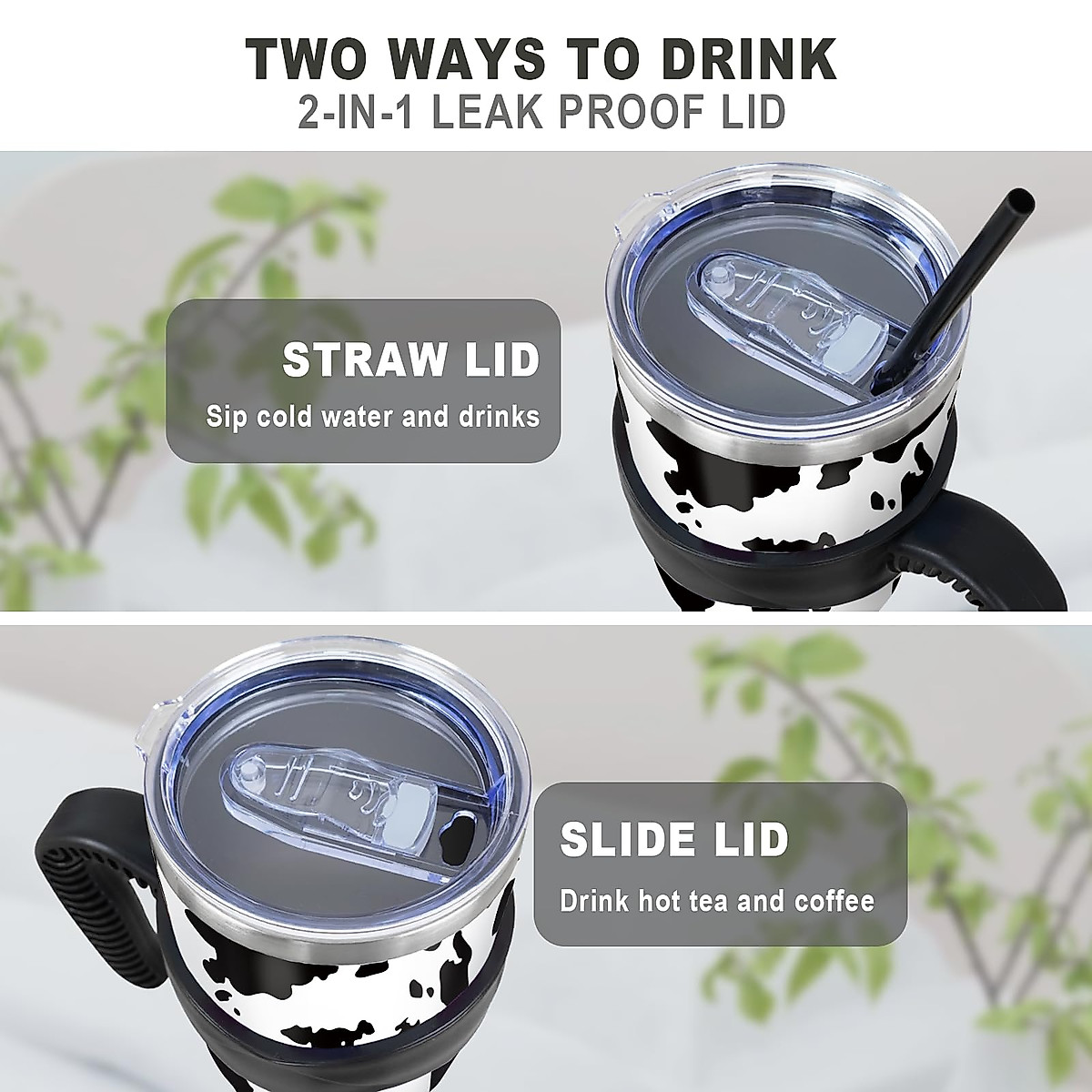 Exacmos 40 oz Tumbler with Handle and Straw 40 oz Cow Cup Insulated Stainless Steel Coffee Travel Mug Spill Proof Leak Proof Slim 40oz Tumbler with Handle Cow Decor Stuff Gifts for Women