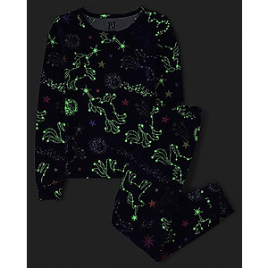The Children's Place Girls' Long Sleeve Top and Pants Snug Fit 100% Cotton 2 Piece Pajama Set, Glow Unicorn-Big Kid