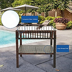 CIRMUBUY 3-Piece Outdoor Furniture Set, Rocking Conversation Chair, Wicker Cushioned Patio Rocker with Side Table for Porch, Garden, Poolside & Deck, Orange