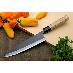 Yoshihiro Kurouchi Black-Forged Blue Steel #2 Stainless Clad Japanese Gyuto Chef Knife Kaede Handle (7"(180mm) & No Saya)