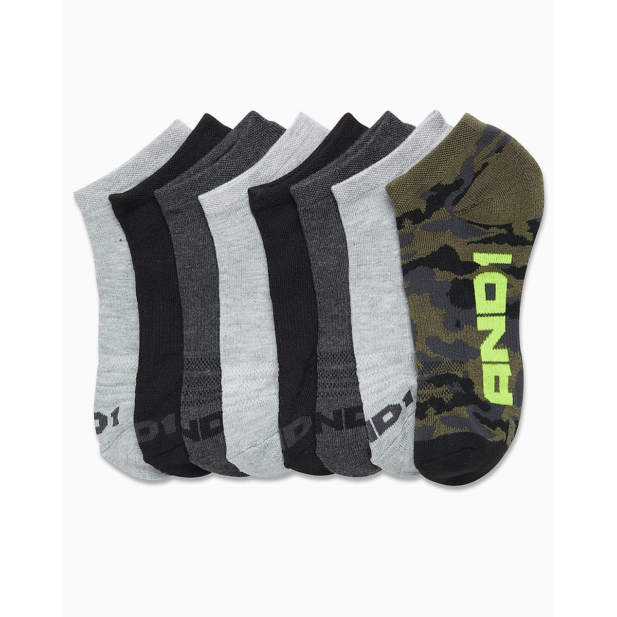AND1 Boys' Socks - Athletic Cushion Low Cut Socks (8 Pack), Size Small-Medium, Green Camo