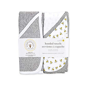Burt's Bees Baby - Hooded Towels, Absorbent Knit Terry, Super Soft Single Ply, 100% Organic Cotton (Honey Bee/Grey, 2-Pack)