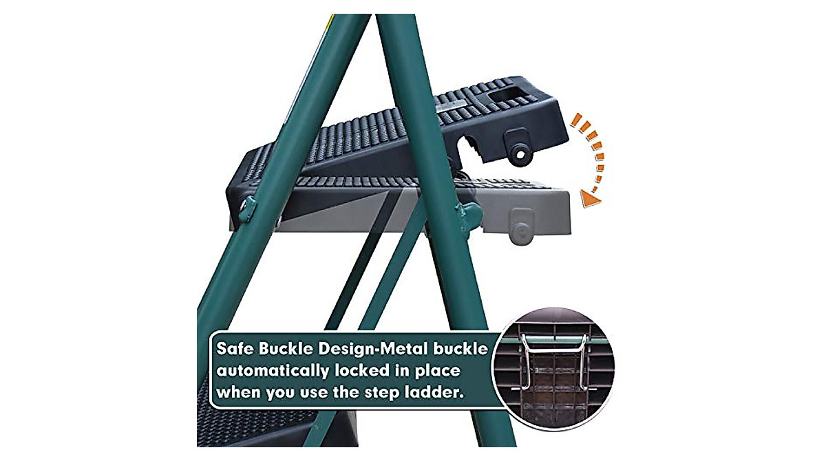 HBTower 3 Step Ladder - Heavy Duty Foldable Steel Step Stool