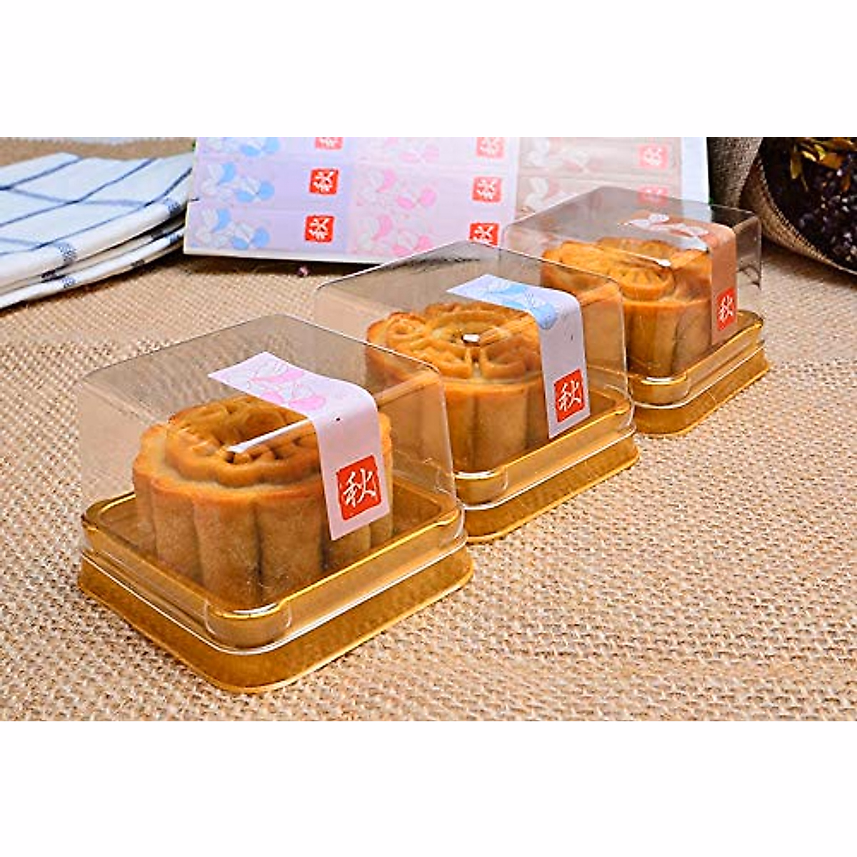 50 Pack of Gold Cake Pans,bottom 3 inch X height 1-1/2 Clear plastic mini cake box muffins cookies wedding birthday gift