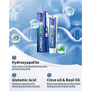 CAREDO Cavity Reversal Hydroxyapatite Toothpaste for Adults, Cavity Tooth Filler as Home Cavity Repair, Fluoride Free Reverse Cavities Treatment for Tooth Decay Repair, Remineralizing Repair 3.52OZ