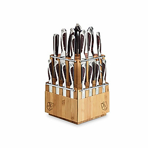 Hammer Stahl 21 Piece Knife Block Set | Classic Kitchen Knife Set | Stainless Steel Knife Set with Rotating Bamboo Block | Cooking Knife Set | The Ultimate Kitchen Collection