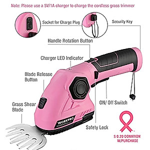 WORKPRO Pink Cordless Grass Shear & Shrubbery Trimmer & WORKPRO Power Tool Organizer
