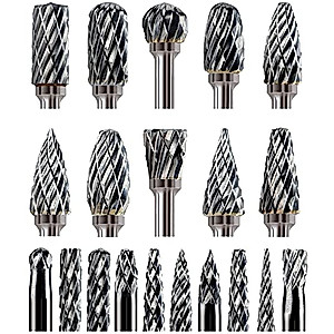 Mars-Rock Carbide Burr Set Compatible with Dremel 1/8" Shank 20PCS Die Grinder Rotary Tool Rasp Wood Carving Bits Accessories Attachments Metal Grinding Engraving Cutting Trimming Porting Double Cut