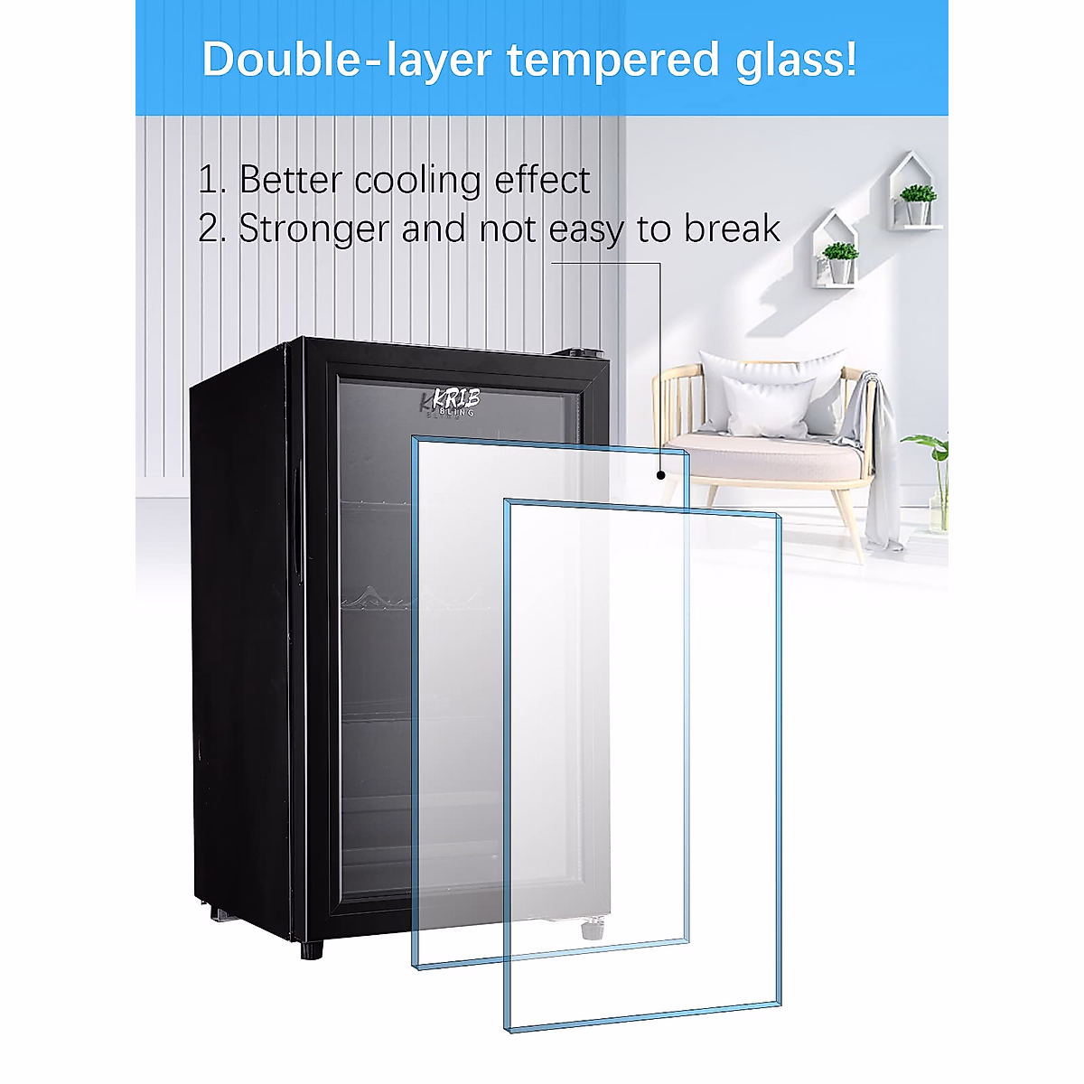 KRIB BLING Beverage Refrigerator and Cooler, 120 Cans Mini Refrigerator for Soda, Water, Beer, Wine, Small Drink Dispenser Machine for Home, Dorm, Office with Adjustable Wire Shelving