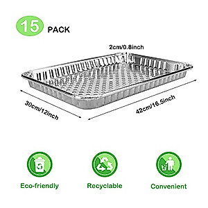 Roponan Disposable Aluminum Foil Grill Topper Pans, Grill Grate Liners, BBQ Grill Accessories for Outdoor Cooking and Camping - Prevents Food from Falling into Grill or Sticking to Grate (15 Pack)