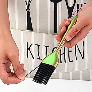 2 Pack Grill Basting Brush with 2 Pack Back Up Silicone Brush Heads, No Shed Bristles Stainless Steel Handles Heatproof Rust Resistant, Pastry Brushes for Kitchen Cooking BBQ, Dishwasher Safe Rainbow