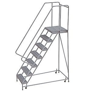 Tri-Arc WLAR107245-D4 7-Step, 21" Deep Top Rolling Ladder with Handrails, 24" Wide Grip Strut Tread