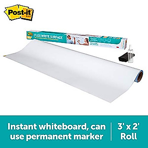 Post-it Flex Write Surface, Permanent Marker Wipes Away with Super-Hydrophilic Technology, 3 ft x 2 ft, White Dry Erase Whiteboard Film (FWS3X2)