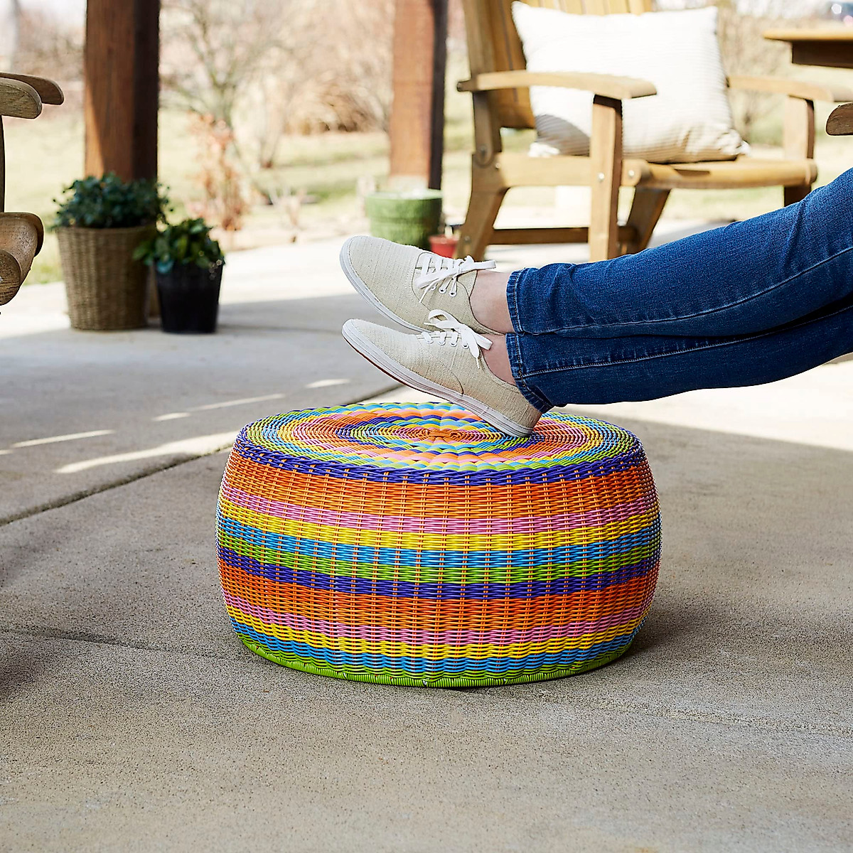 Household Essentials Handwoven Resin Storage Stool Ottoman, Multicolor