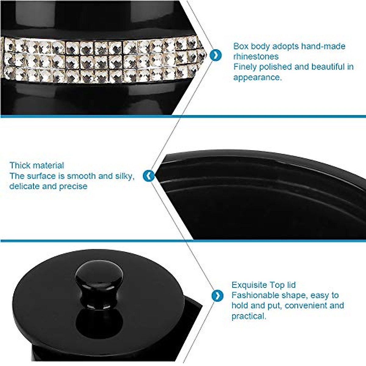 LIZEALUCKY Storage Container with Qtip Holder for Cotton Balls, Cotton Swabs, Round Cotton Pads, Dental Floss, Apothecary Jar(Negro)