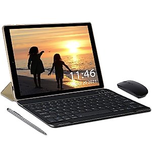 2023 Newest Tablet with Keyboard 10 Inch, Android Tablet Newest Octa-core Processor, 64GB ROM + 4GB RAM Storage, 256GB Expandable, 2 in 1 Tablet with Dual WiFi network, 1920x1200 HD Display -Gold