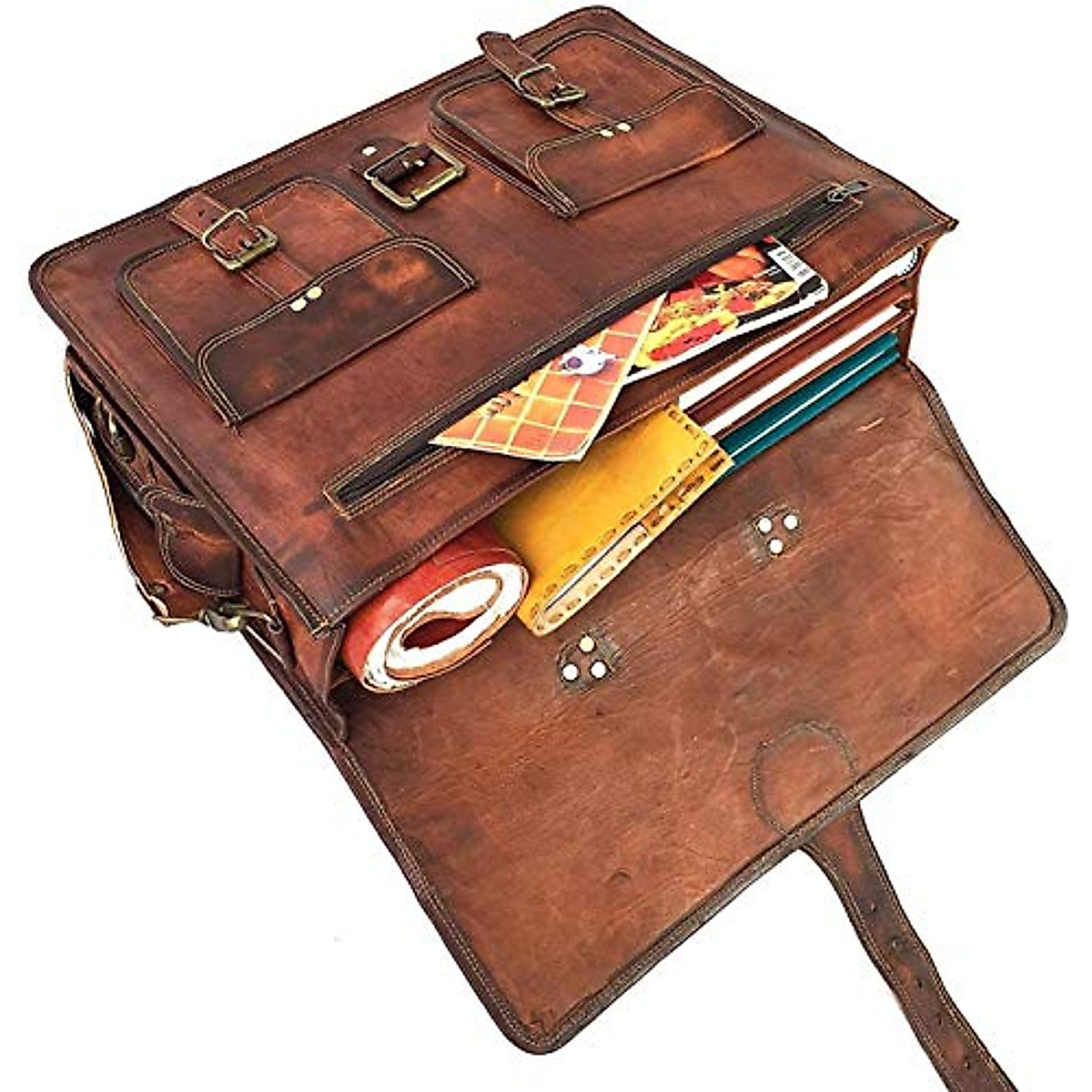Cuero DHK 16 Inch Vintage Handmade Leather Messenger Bag Laptop Briefcase Computer Satchel Bag for Men & Women (16 Inch Medium)