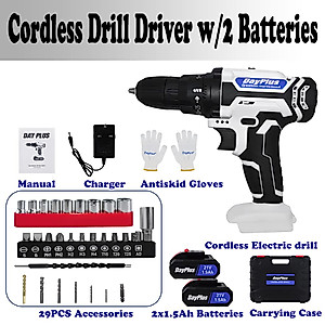 21V Cordless Power Drill Set 1/2'' Keyless Metal Chuck, Battery Electric Drill with Fast Charger, 25+1 Torque Setting Portable Power Driven Electric Drill Kit, 2 Variable Speed & LED Worklight