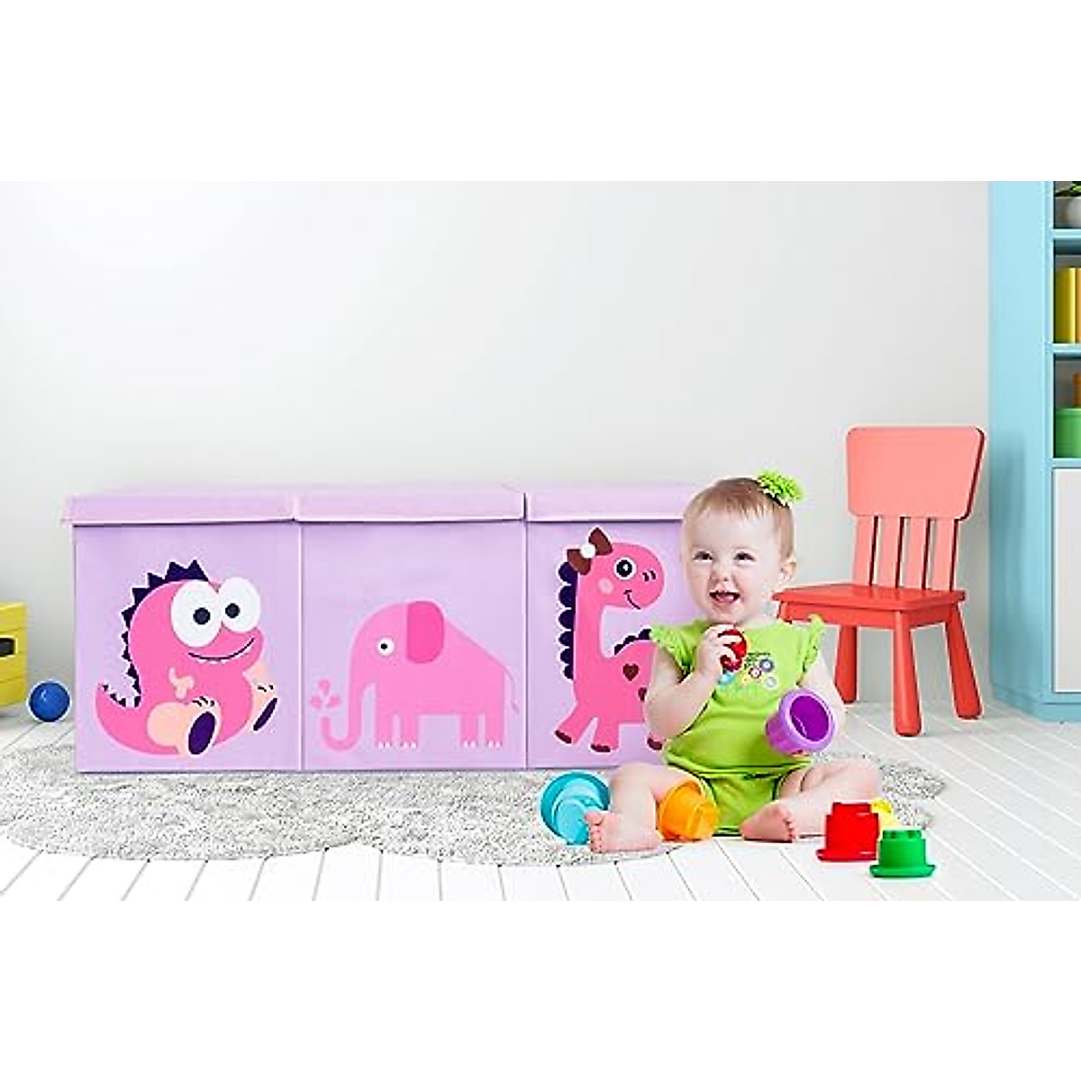 Ethiques Purple Collapsible Large toy chest, Sturdy Storage compartments with Lids. Kids Toy Box Chest Storage Organizer for Nursery Room, Playroom, Home Organization, 40.6X16.5X14.2 Inch (Cute Dinosaur). Large Toy box for girls . Toy box for boys