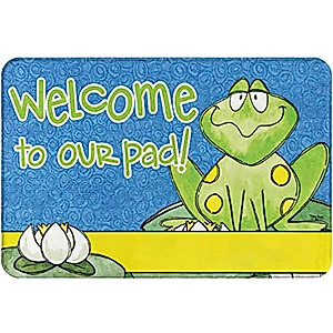 Custom Personalized Welcome Frog and Lily Pad Non-Slip Absorbent Resist Dirt Doormat Entrance Rug Inside Floor Mats for Home Bedroom Kitchen Front Porch 18"x30"