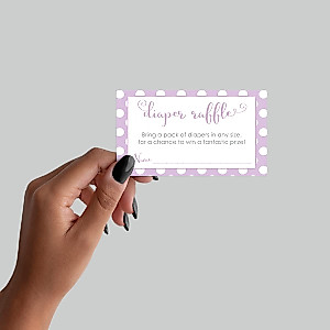 Paper Clever Party Purple Baby Shower Diaper Raffle Tickets (25 Pack) Girls Baby Shower Prize Games for Drawings - Invitation Insert Cards – Polka-Dot Theme Lilac and Grey - 2x3.5 Printed Set