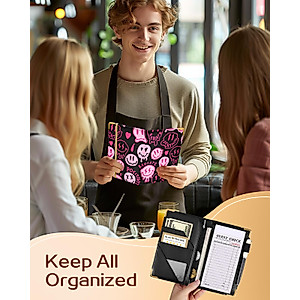 Slohif Server Book for Waitress Cute Serving Books with Zipper Pocket Accessories Leather Server Check Book Restaurant Waiter Server Booklet Ticket Book Holder Smile