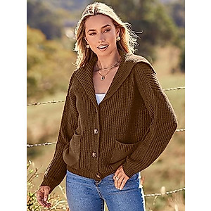 PRETTYGARDEN Women’s Cardigan Button Down Long Sleeve Open Front Short Loose Knit 2024 Fall Sweaters with Pockets Black