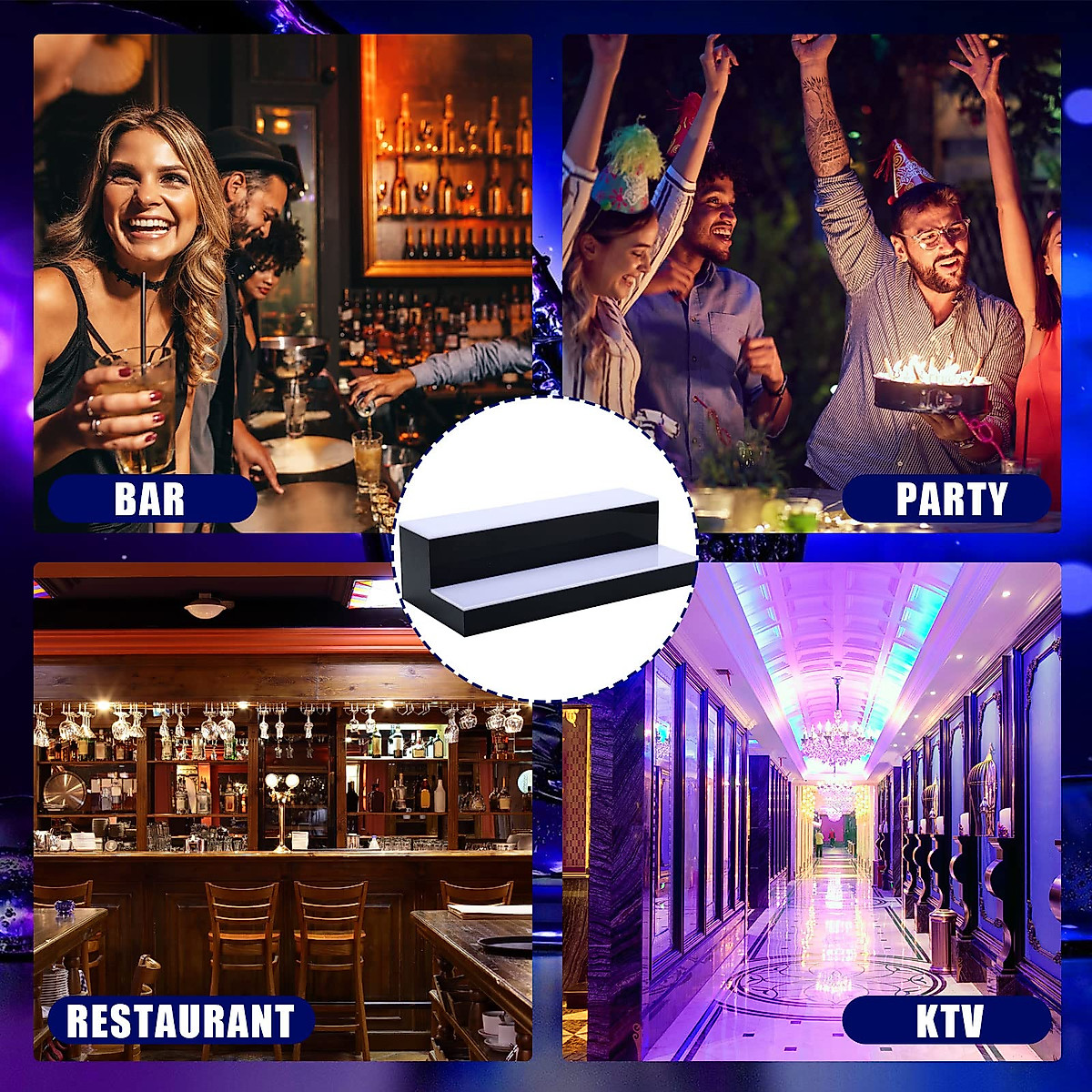 16 Inch LED Lighted Liquor Bottle Display Shelf 2 Step Illuminated Bar Bottle Shelf Lighted Bar Stand Acrylic Mounted Wine Racks for Commercial Home Bar Bottle Lighting Shelves with Remote Control