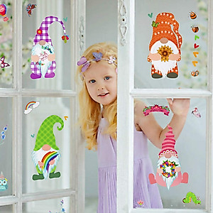 9 Sheets Spring Gnome Static Window Clings- Double Sided Faceless Doll Flowers Butterfly Window Decals Stickers in 9 Styles Party Favors for Spring Home Cafe Restaurant Glass Door Window Decors