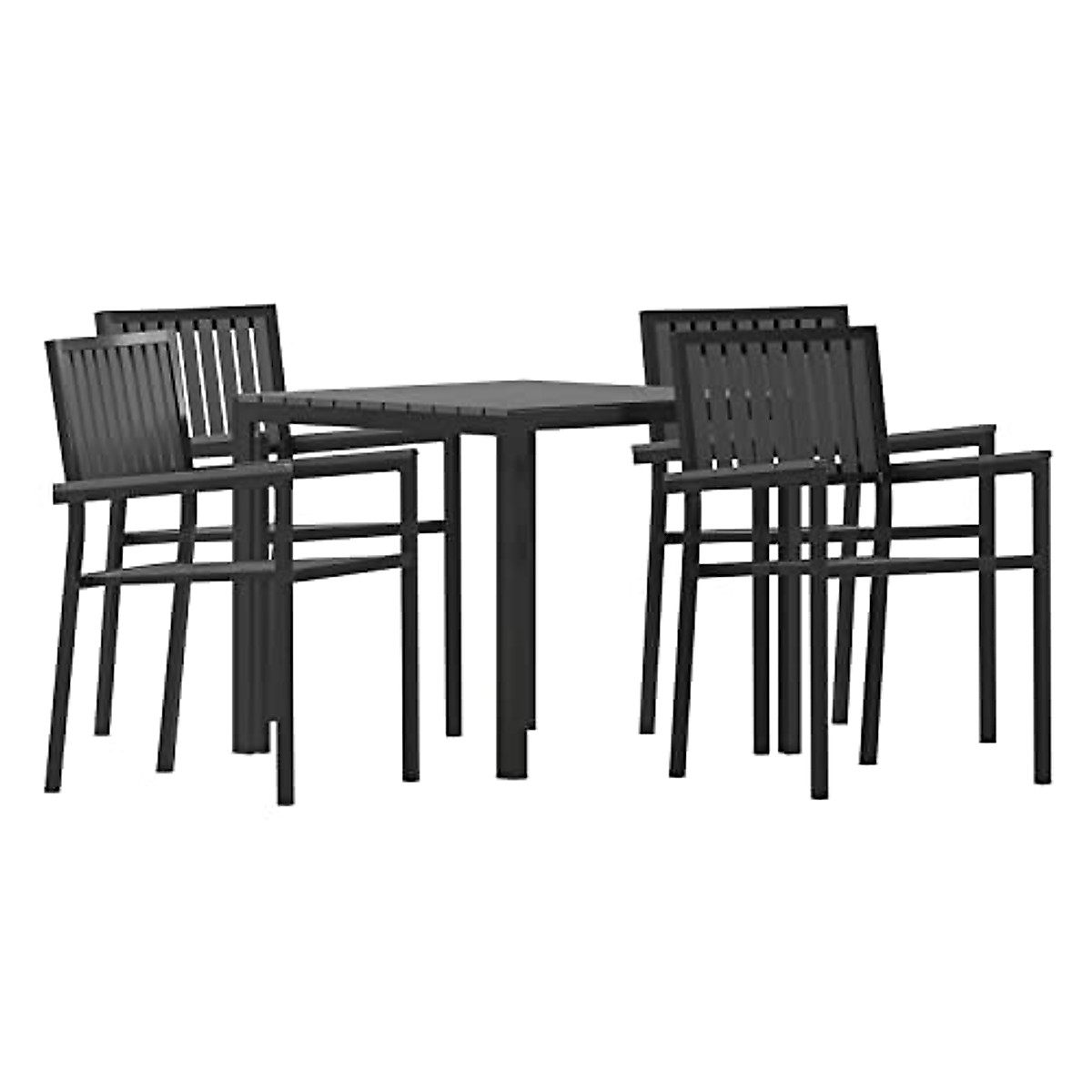 Flash Furniture Harris Commercial Set 4 Metal Chairs Backs and Seats-Square Table with Poly Resin Top, 5 Piece, Black