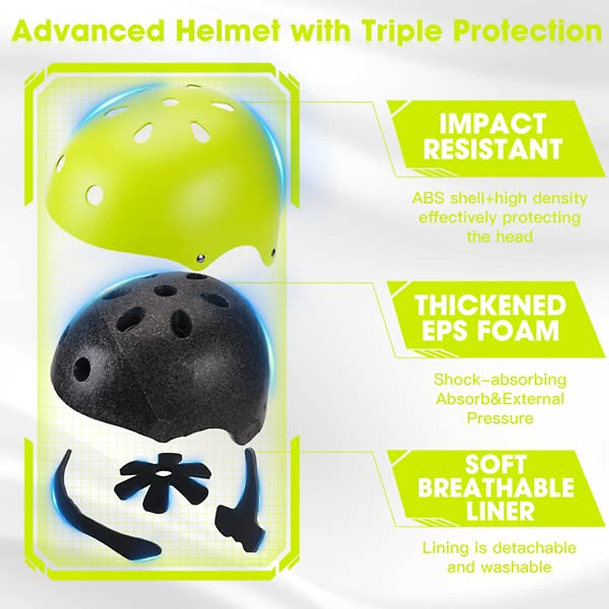 ArgoHome Kids Bike Helmet Toddler Helmet Kids Sport Protective Gear Set Boy Girl Adjustable Child Cycling Helmet with Knee Pads Elbow Pads Wrist Guards Youth Skateboard Helmet for Kids Green