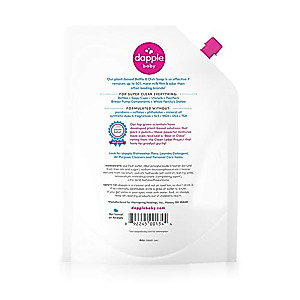Dapple Refill Pack Baby Bottle and Dish Liquid, Fragrance Free, 34 Fluid Ounce