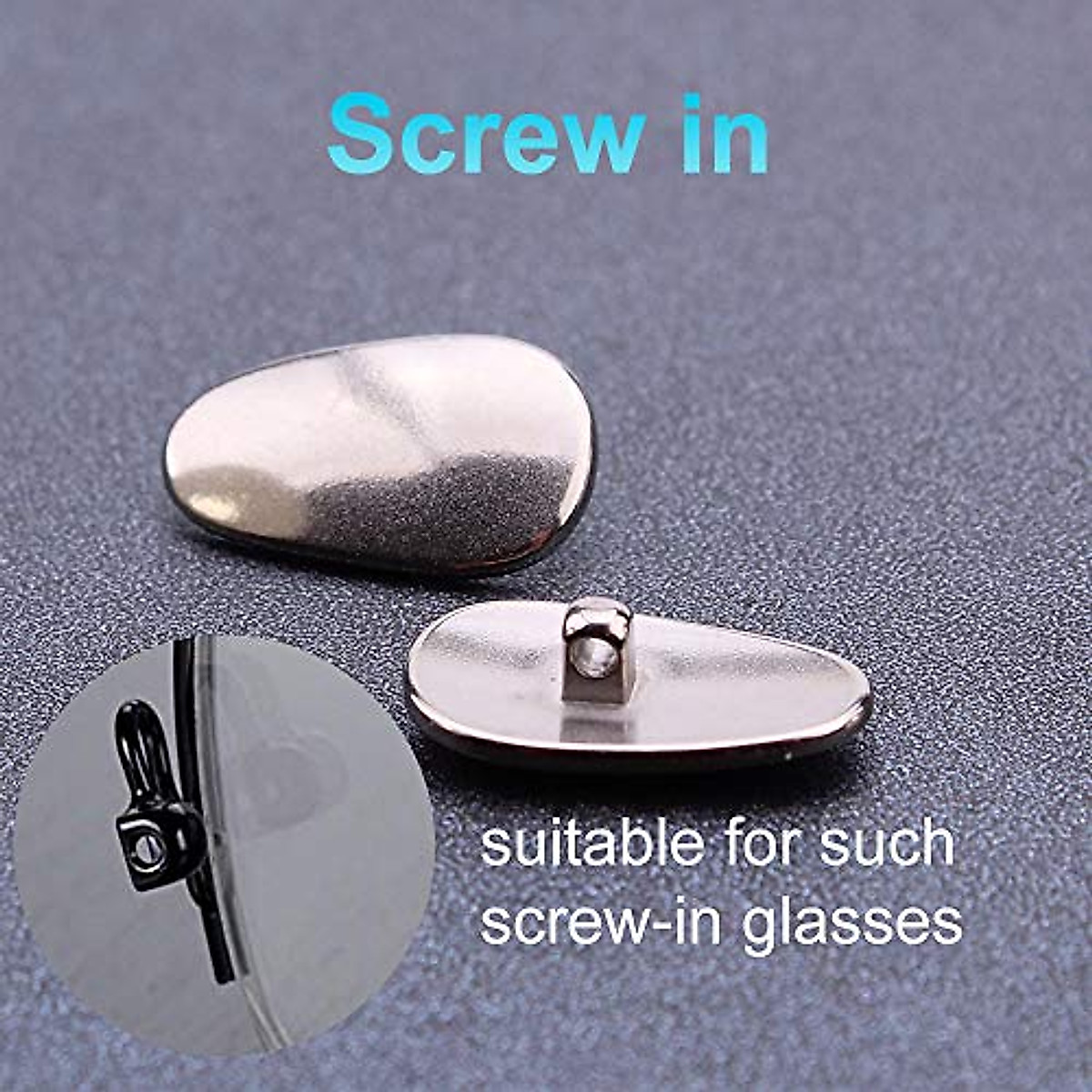 Soukoshi Eyeglass Nose Pads for Metal Frames Titanium Nose Piece for Glasses Nose Grips Push in 14mm Repair Kit with Screws and Nose Pads for Glasses Anti Slip(2 Pairs,Melon Seed Shape)