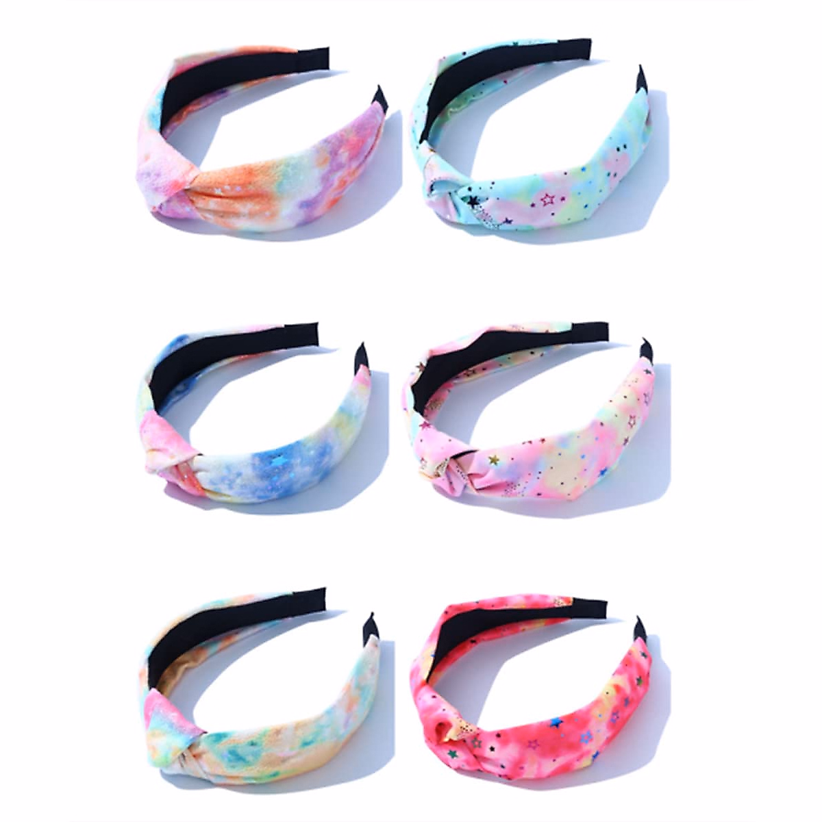 CULHEITE 6 Pack Knotted Headband for Women Tie-dye Star Wide Knot Hair Bands Fashion Colorful Lady Top Twist Hair Accessories for Girls Gifts