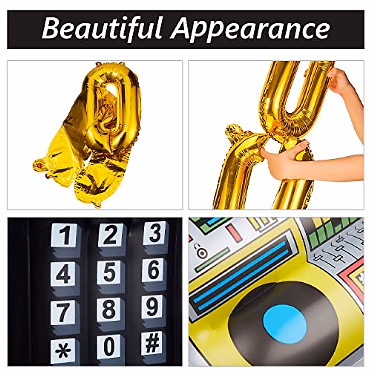 22 Pieces Inflatable Radio Boombox Inflatable Mobile Phone and 16 Inch Gold Inflatable Foil Chain Balloons 80s 90s Party Decorations Supplies Cosplay Props Hip Hop Theme Birthdays Weddings Graduations