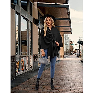 PULI Women's Elegant Shawl Wraps Soft Open Front Poncho Sweater for Spring Fall Winter Black