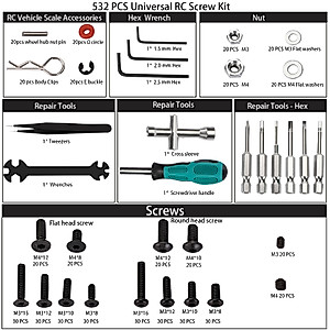 RC Car Repair Work Stand 532 PCS RC Repair Tool Screws Set Kit 360 Degree Rotation RC Repair Station Screwdrivers Screws Pallet Kit for 1/8 1/10 1/12 1/16 1/18 RC Crawler Truck Buggy Tool Set