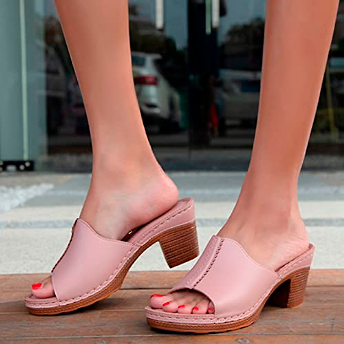 Sandals for Women Size 5 Fashion Devil Movie Fashion Show Luxury High Heels Women's Shoes Comfortable Slippers Leather (Pink, 8)
